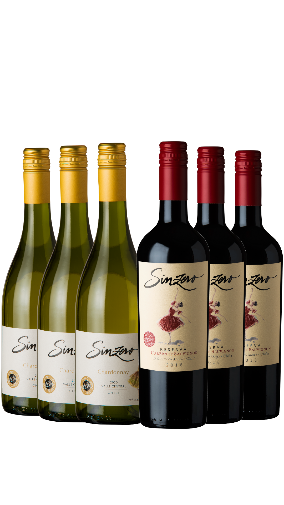 Vinos Sinzero (3 Cabernet Sauvignon y 3 Chardonnay) – Barra Zero